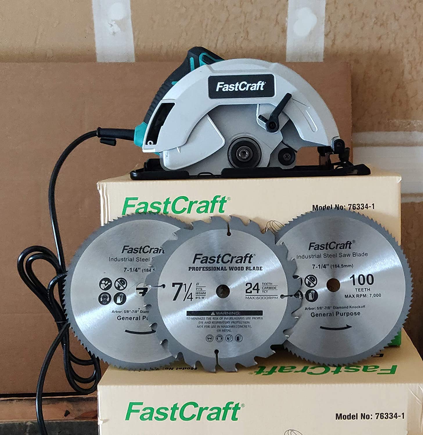 Circular Saw + 3pc 7.25" Blades 21A PEAK GUARANTEED POWER Electric Circular Saw All Industrial & PRO Grade - FastCraft Brand at Costco