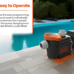 BLACK+DECKER Variable Speed Pool Pump Inground with Filter Basket and Easy Programmable Touch Pad Interface, 3 HP