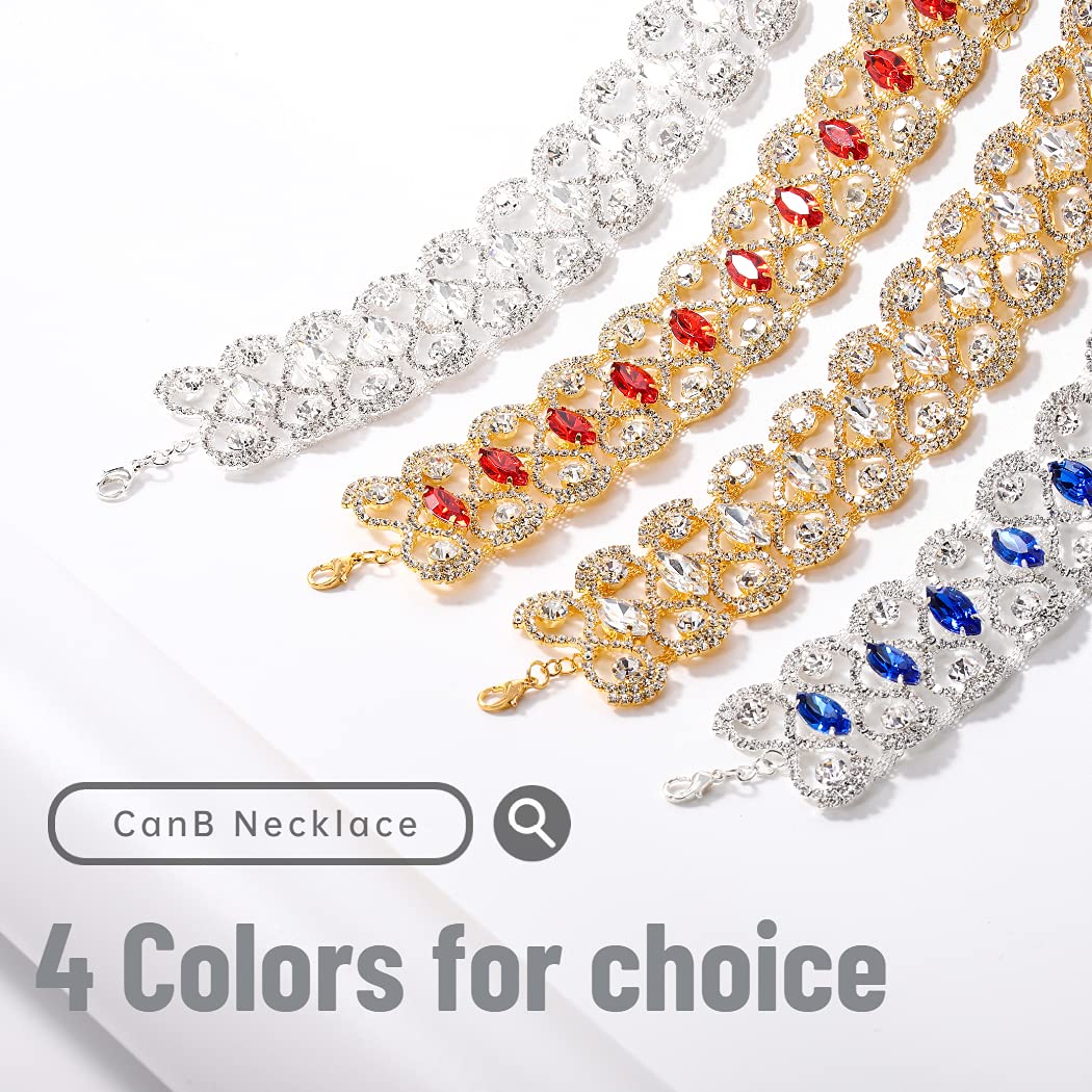 CanB Rhinestone Necklace Choker Adjustable Crystal Collar Wedding Bridal Choker Sparkly Neck Jewerly Accessories for Women and Girls (Silver)