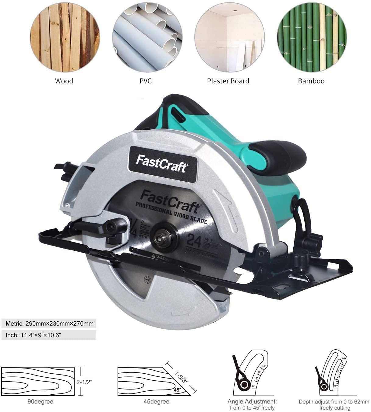 Circular Saw + 3pc 7.25" Blades 21A PEAK GUARANTEED POWER Electric Circular Saw All Industrial & PRO Grade - FastCraft Brand at Costco