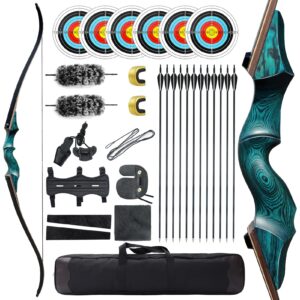 black hunter original recurve bows bow and arrow for adults archery set hunting bow 60" 20-60 lbs right hand wooden riser with carbon arrows and bow case for outdoor shooting competition (45 lbs)