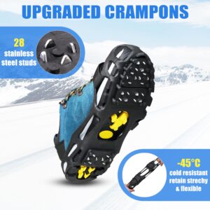 Ice Cleats for Shoes Boots Snow Traction Cleat Crampons for Walking on Snow and Ice 28 Studs Ice Snow Walk Traction Cleats Non-Slip Shoe Grippers Stretch Footwear for Hiking Walking Jogging Climbing