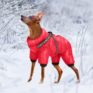 Didog Winter Small Dog Coats,Waterproof Jackets with Harness & D Rings,Warm Zip Up Cold Weather Coats for Puppy & Cats Walking Hiking,Red,Chest: 15"