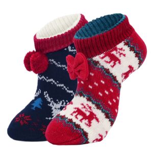 slipper socks for women with grippers non slip christmas socks fuzzy socks comfy winter hospital socks warm deer 2 pack