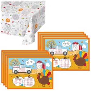 creative converting thanksgiving placemats and table cover party bundle | 8 count kids coloring activity bundle for table at family dinners