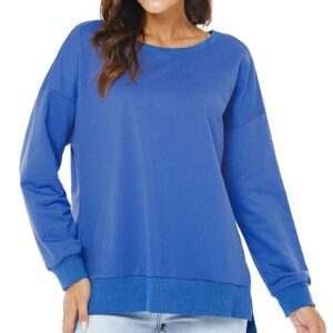 VIISHOW Women’s Sporty Sweatshirt Crew Neck Long Sleeves Pullover Ribbed Cuffs Hems Pullover Tops,Royal Blue,2X-Large