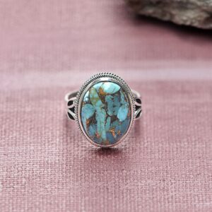 YoTreasure Blue Copper Turquoise Chunky Ring 925 Sterling Silver