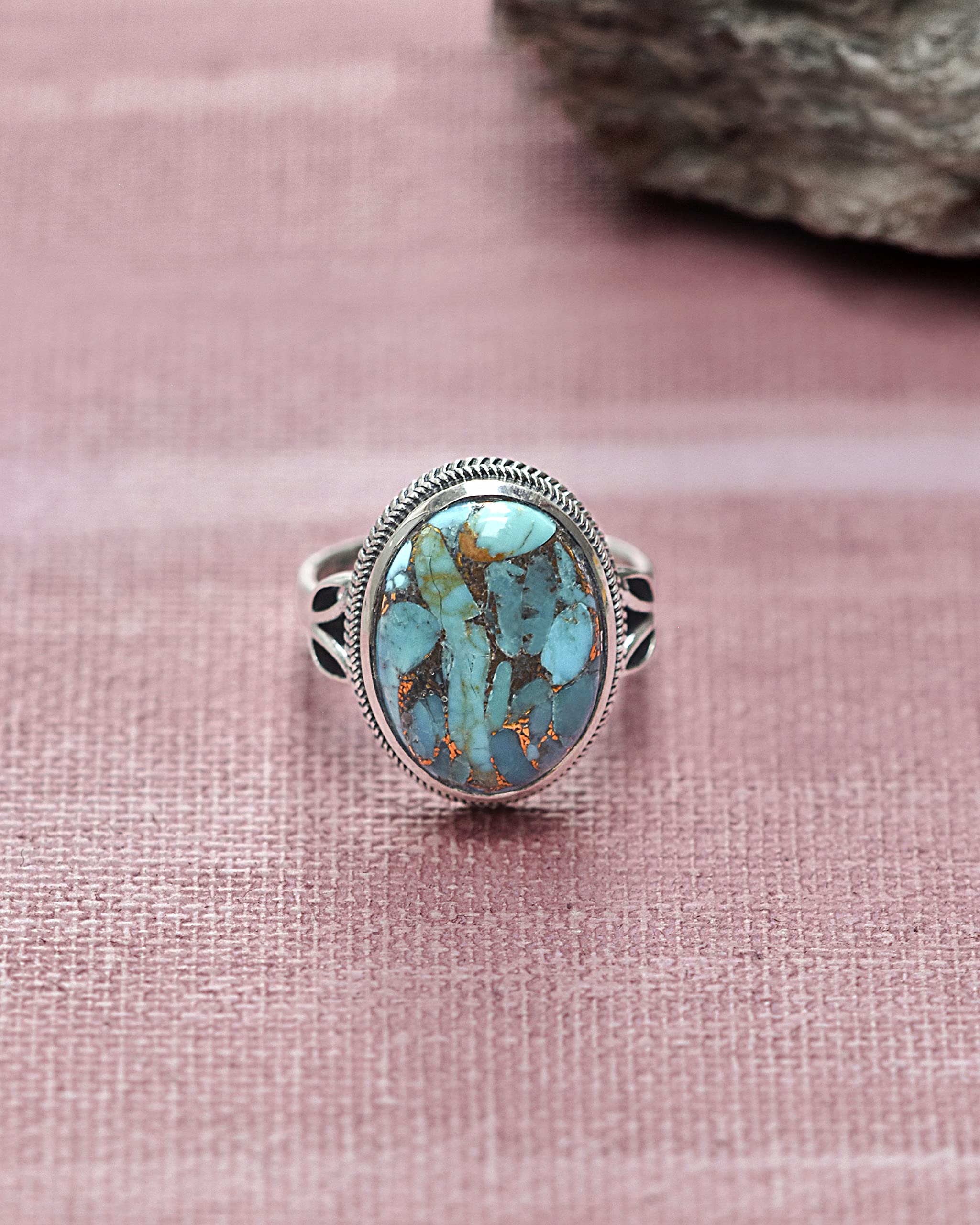 YoTreasure Blue Copper Turquoise Chunky Ring 925 Sterling Silver