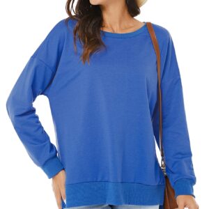 VIISHOW Women’s Sporty Sweatshirt Crew Neck Long Sleeves Pullover Ribbed Cuffs Hems Pullover Tops,Royal Blue,2X-Large