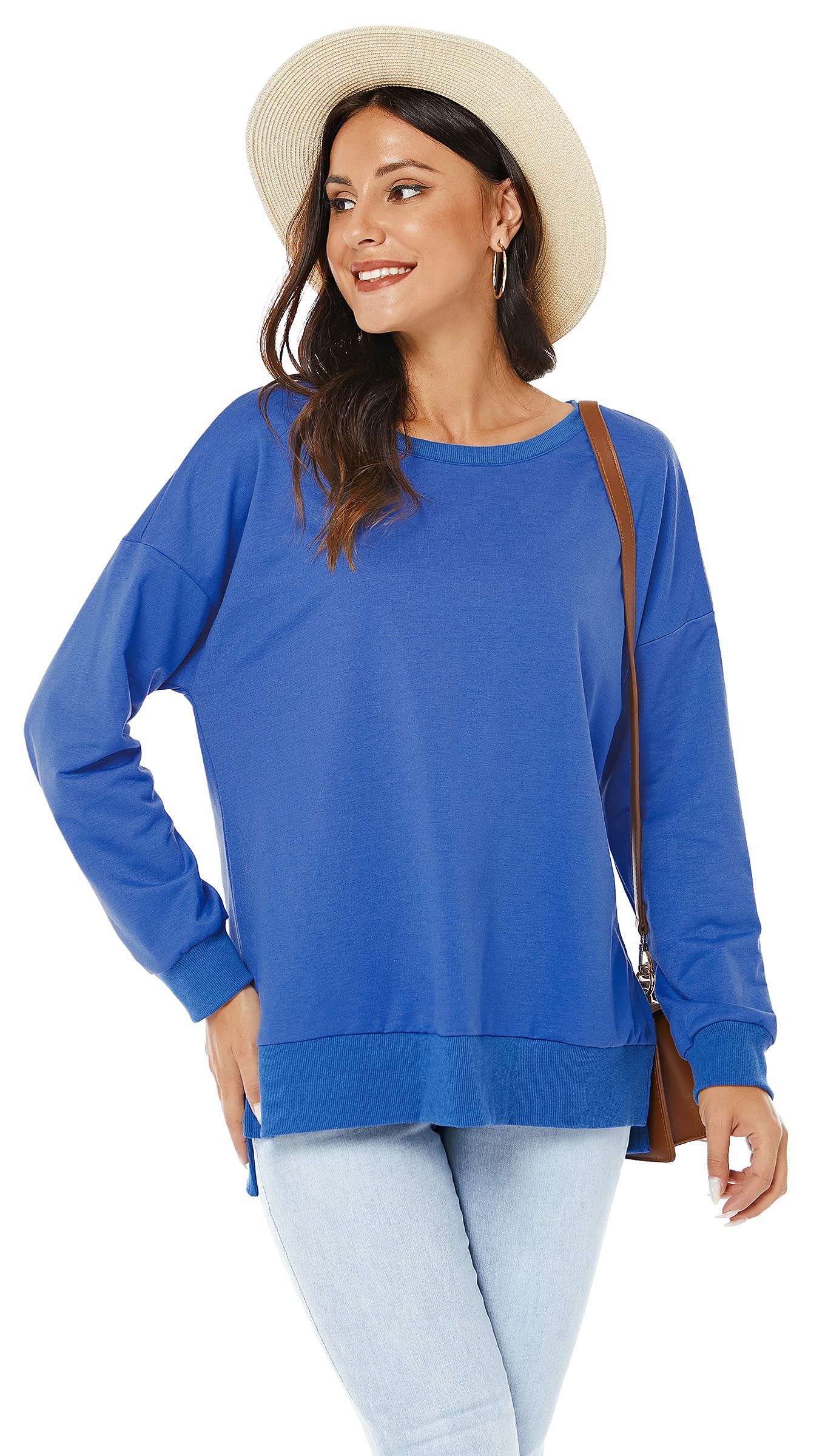 VIISHOW Women’s Sporty Sweatshirt Crew Neck Long Sleeves Pullover Ribbed Cuffs Hems Pullover Tops,Royal Blue,2X-Large