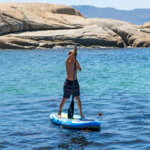 THURSO SURF Prodigy Junior Kids Inflatable SUP Stand Up Paddle Board 7'6 x 30'' x 4'' Two Layer Includes Adjustable Carbon Shaft Paddle/3 Fins/Leash/Duffle Bag/NO Pump Included (Azure)