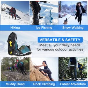 Ice Cleats for Shoes Boots Snow Traction Cleat Crampons for Walking on Snow and Ice 28 Studs Ice Snow Walk Traction Cleats Non-Slip Shoe Grippers Stretch Footwear for Hiking Walking Jogging Climbing