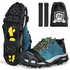 ice cleats for shoes boots snow traction cleat crampons for walking on snow and ice 28 studs ice snow walk traction cleats non-slip shoe grippers stretch footwear for hiking walking jogging climbing