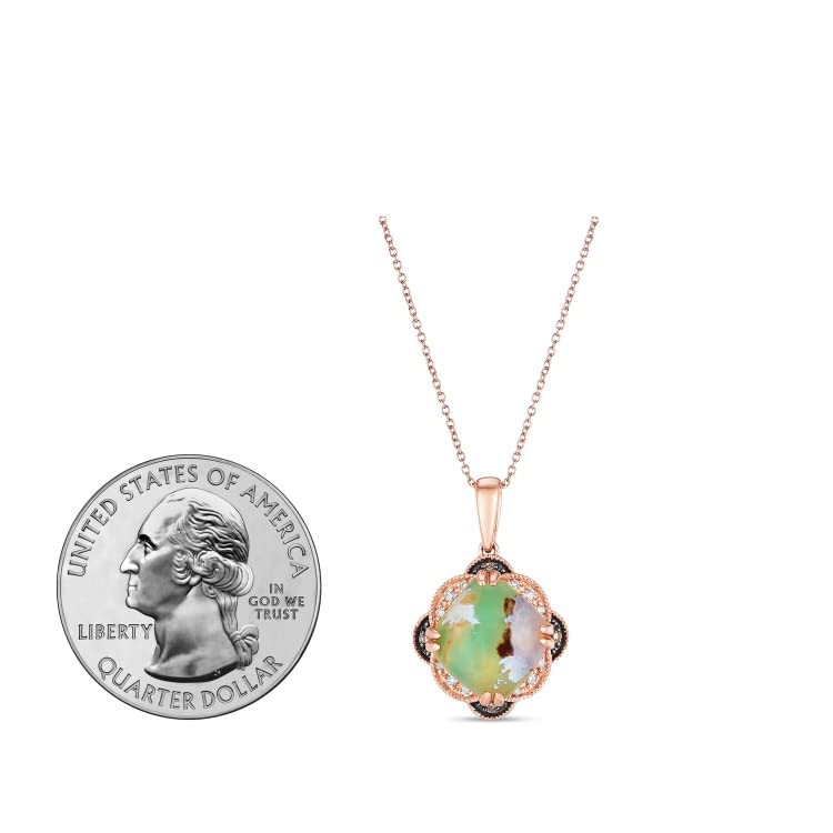 LE VIAN 3 2/5 Carat Cushion Shape Green Aquaprase Milgrain Flower Pendant Necklace for Women in 14k Rose Gold Plated 925 Sterling Silver on 18 Inch Chain with Lobster Claw Topaz and Quartz Pendant