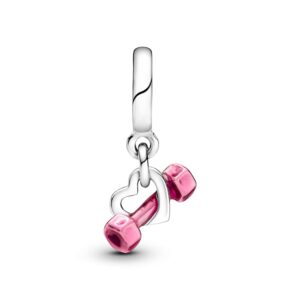 Pandora Dumbbell & Heart Dangle Charm - Compatible Moments Bracelets - Jewelry for Women - Gift for Women - Made with Sterling Silver & Enamel