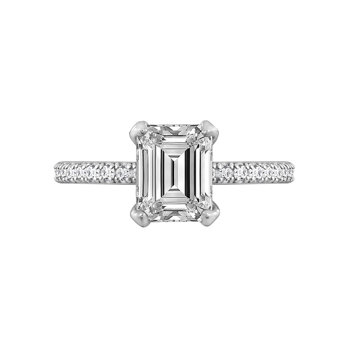 DIAMONBLISS Platinum Plated Silver Classic Emerald Cut Cubic Zirconia Cocktail Ring (8)