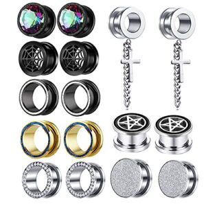 8 pairs ear plug tunnel earrings gauge star stretcher piercing body stainless steel screw for women men 2g-16mm