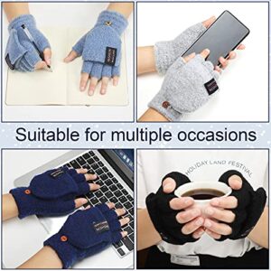 SATINIOR 4 Pairs Fingerless Gloves with Cover Convertible Mittens Knitted Gloves for Women Men (Black, Light Grey, Light Blue, Navy Blue), One Size