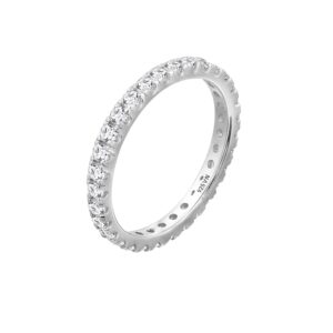 diamonbliss stackable thin eternity ring for women | platinum plated 925 sterling silver infinity band | 2mm round cut cubic zirconia cz simulated diamond, size 6