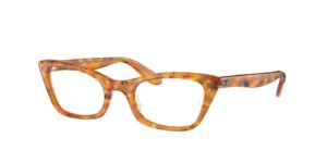 ray-ban women's rx5499 lady burbank cat eye prescription eyewear frames, amber tortoise/demo lens, 49 mm