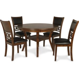 new classic furniture gia 5-piece round dining set with 1 dining table and 4 chairs, 47-inch, brown