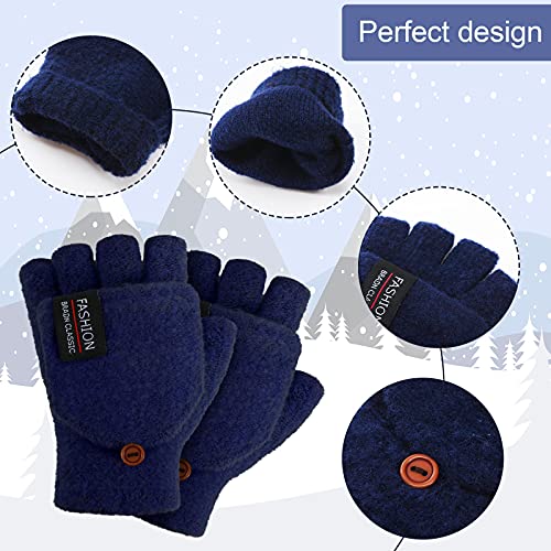 SATINIOR 4 Pairs Fingerless Gloves with Cover Convertible Mittens Knitted Gloves for Women Men (Black, Light Grey, Light Blue, Navy Blue), One Size