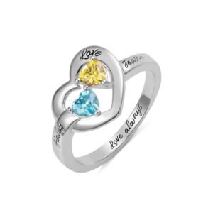 AILIN Custom Promise Rings For Her 925 Sterling Silver Love Heart Personalized 1 2 3 4 5 6 Name And Birthstone Rings Valentine's Mother Day Wedding Jewelry Gifts For Women Mom Grandmother Wife