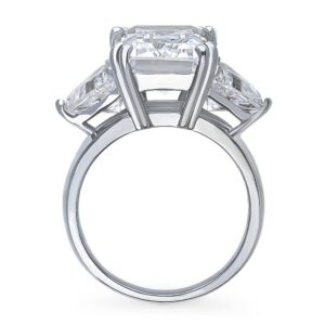 BERRICLE Sterling Silver 3-Stone Wedding Engagement Rings Emerald Cut Cubic Zirconia CZ Statement Cocktail Anniversary Ring for Women, Rhodium Plated Size 6