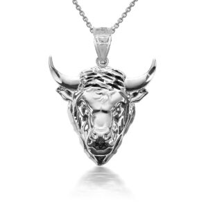 certified 925 sterling silver taurus bull head animal pendant necklace, 20"