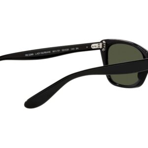 Ray-Ban Women's RB2299 Lady Burbank Cat Eye Sunglasses, Black/Green, 52 mm