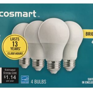 LED TECHNOLOGY EcoSmart 60-Watt Equivalent A19 Dimmable Energy Star LED Light Bulb Bright White (4-Pack)