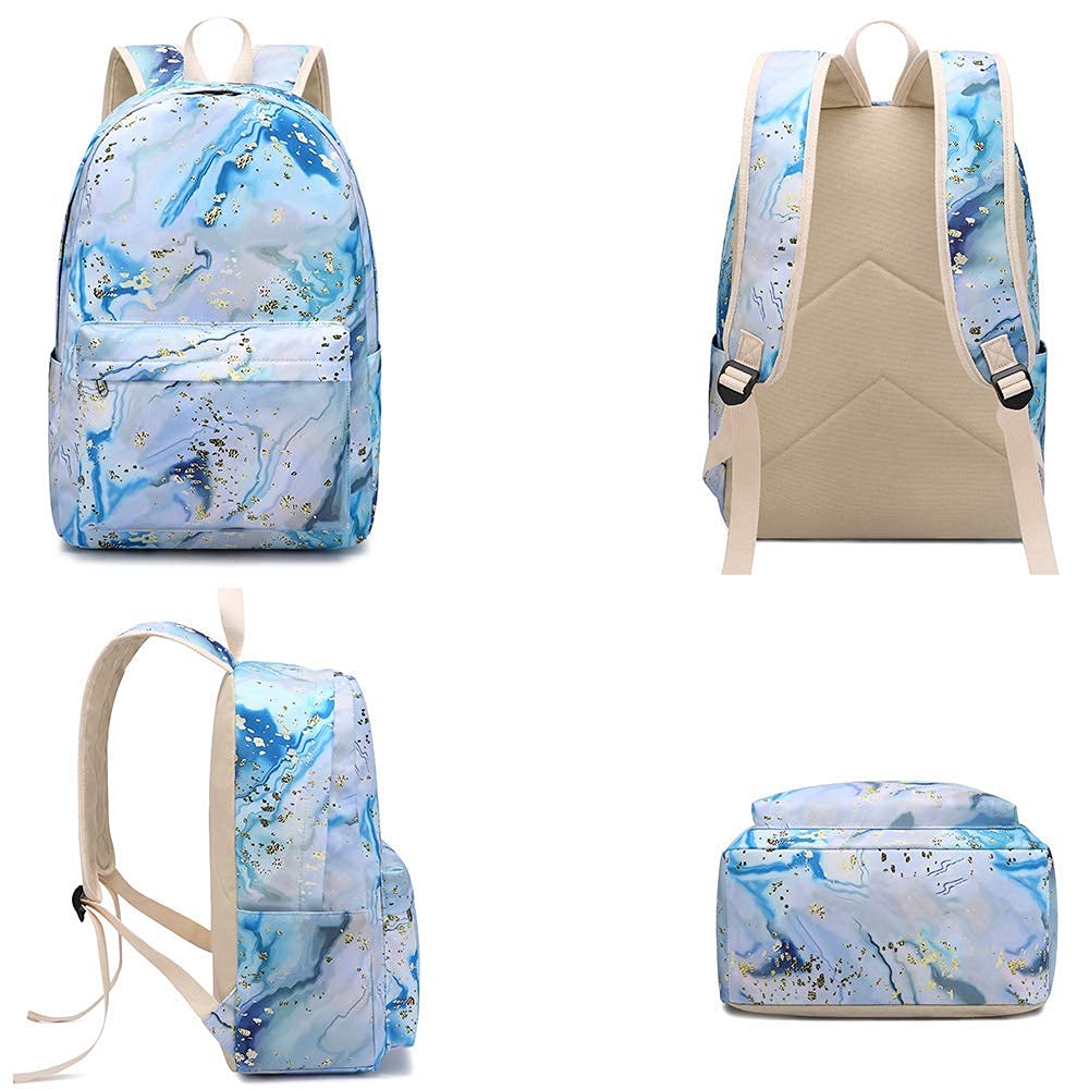 School Backpack for Teen Girls Women Laptop Backpack Marble College Bookbags Middle School Travel Work Commuter Back Pack(Marble Blue)