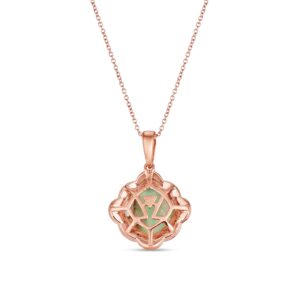 LE VIAN 3 2/5 Carat Cushion Shape Green Aquaprase Milgrain Flower Pendant Necklace for Women in 14k Rose Gold Plated 925 Sterling Silver on 18 Inch Chain with Lobster Claw Topaz and Quartz Pendant