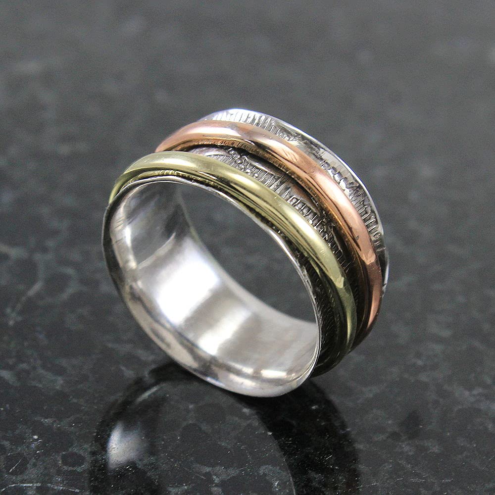 Two Tone Spinning Ring, 925 Sterling Silver Ring, Worry Ring (10)