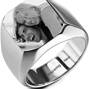 UCADRIT Sterling Silver Personalized Signet Ring Engraving Blank Picture Custom Photo for Men Boys Women Girls Memorial Jewelry