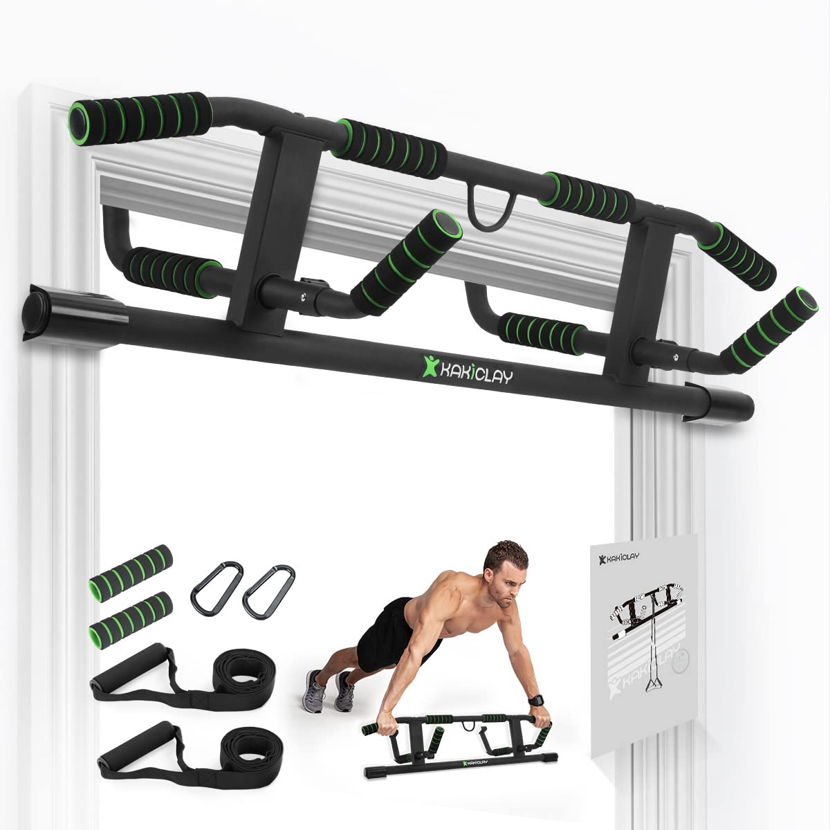 KAKICLAY 2024 Upgrade Multi-Grip Pull Up Bar with Smart Larger Hooks Technology - USA Original Patent, Designed, Shipped, Warranty