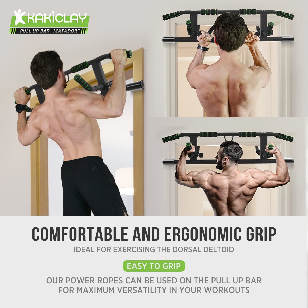 KAKICLAY 2024 Upgrade Multi-Grip Pull Up Bar with Smart Larger Hooks Technology - USA Original Patent, Designed, Shipped, Warranty