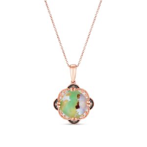 le vian 3 2/5 carat cushion shape green aquaprase milgrain flower pendant necklace for women in 14k rose gold plated 925 sterling silver on 18 inch chain with lobster claw topaz and quartz pendant