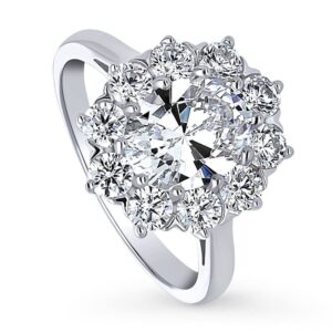 berricle sterling silver flower cubic zirconia cz statement halo fashion ring for women, rhodium plated size 7