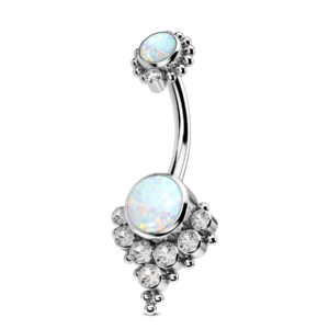 cocharm g23 titanium belly button rings for women hypoallergenic titanium navel rings 14g internally threaded white opal belly ring