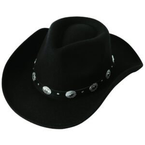 lanzom women men felt wide brim western cowboy hats belt buckle panama hat(black, medium)