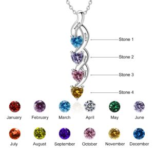 BAUMA AUTO Personalized Mother Name Necklace with 1-6 Heart Simulated Birthstones Mothers Pendant Necklace Engraved Family Necklace for Women Mother's Day Birthday (Style-4)