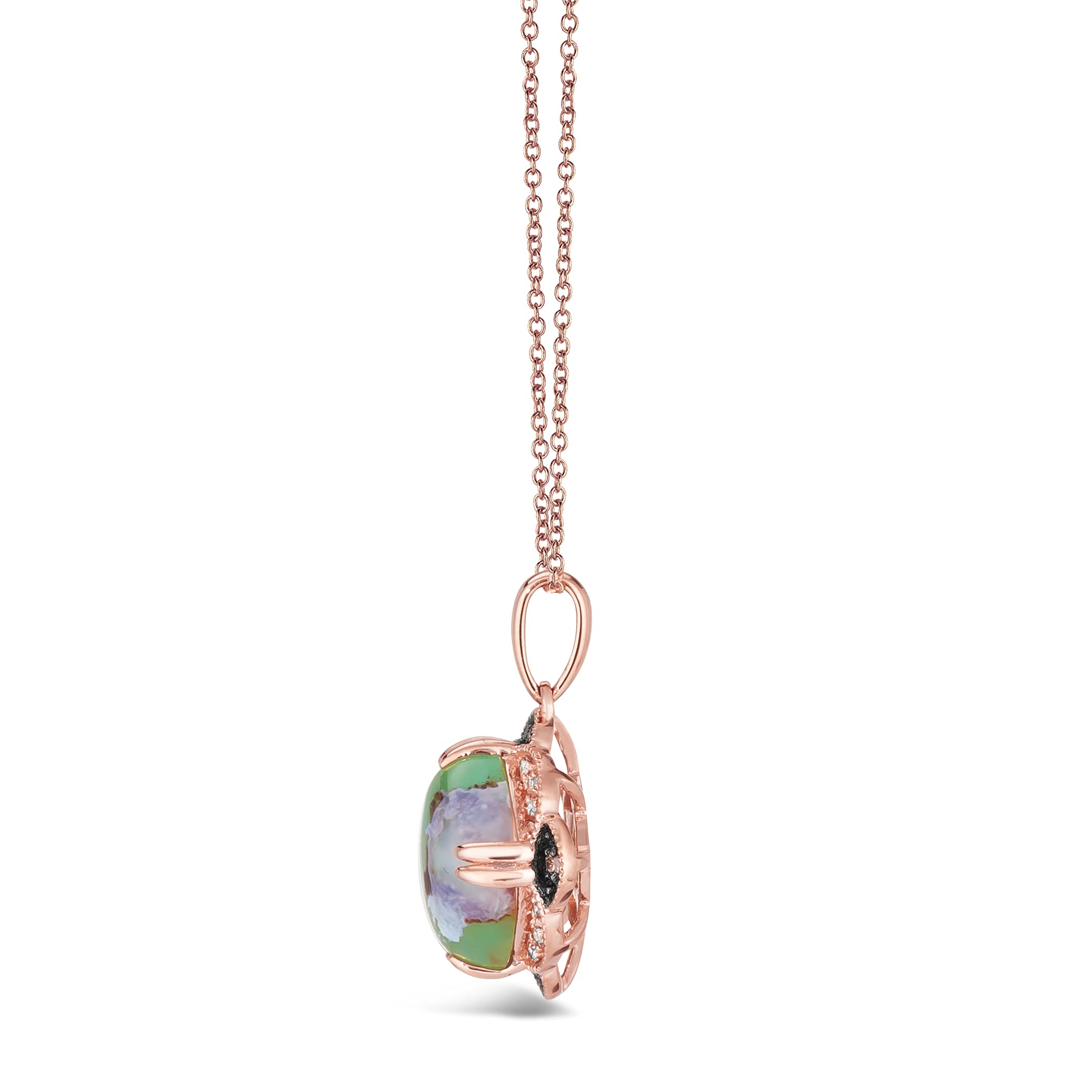 LE VIAN 3 2/5 Carat Cushion Shape Green Aquaprase Milgrain Flower Pendant Necklace for Women in 14k Rose Gold Plated 925 Sterling Silver on 18 Inch Chain with Lobster Claw Topaz and Quartz Pendant