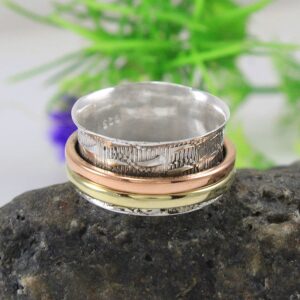 Two Tone Spinning Ring, 925 Sterling Silver Ring, Worry Ring (10)