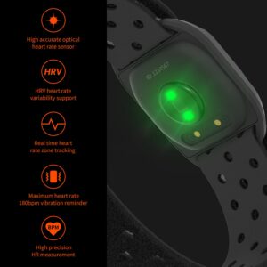 COOSPO Heart Rate Monitor Armband HW807, Bluetooth 5.0 ANT+ HRM with HR Zone LED Indicator, Tracking Heartbeat HRV for Fitness Training, Work with Peloton/Polar/Wahoo/Strava/DDP Yoga