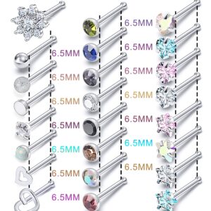 Prjndjw 44pcs 18G 20G Nose Rings Studs Nose Rings for Women Nose Piercings Jewelry Surgical Stainless Steel Straight Nose Studs Moon Star Heart Butterfly Hypoallergenic for Men