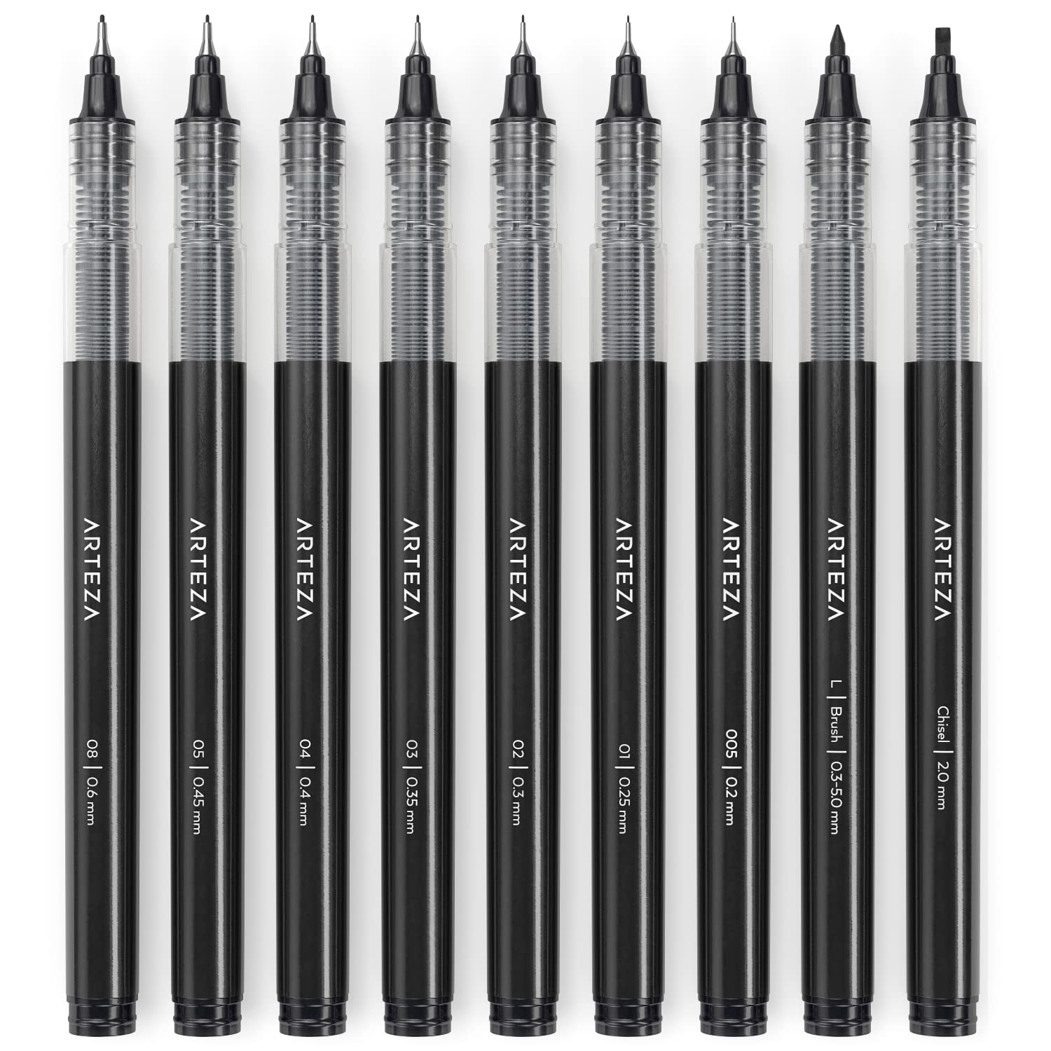 ARTEZA Micro-Line Ink Pens, Set of 9, Black Fineliners with Japanese Archival Ink, Art Supplies for Comic Artists and Illustrators