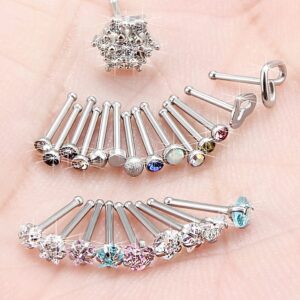 Prjndjw 44pcs 18G 20G Nose Rings Studs Nose Rings for Women Nose Piercings Jewelry Surgical Stainless Steel Straight Nose Studs Moon Star Heart Butterfly Hypoallergenic for Men