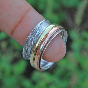 Two Tone Spinning Ring, 925 Sterling Silver Ring, Worry Ring (10)