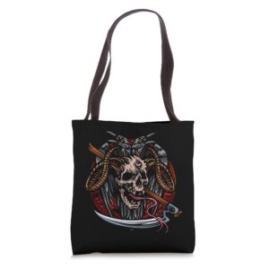 raven and demon skull death gothic horror halloween occult tote bag